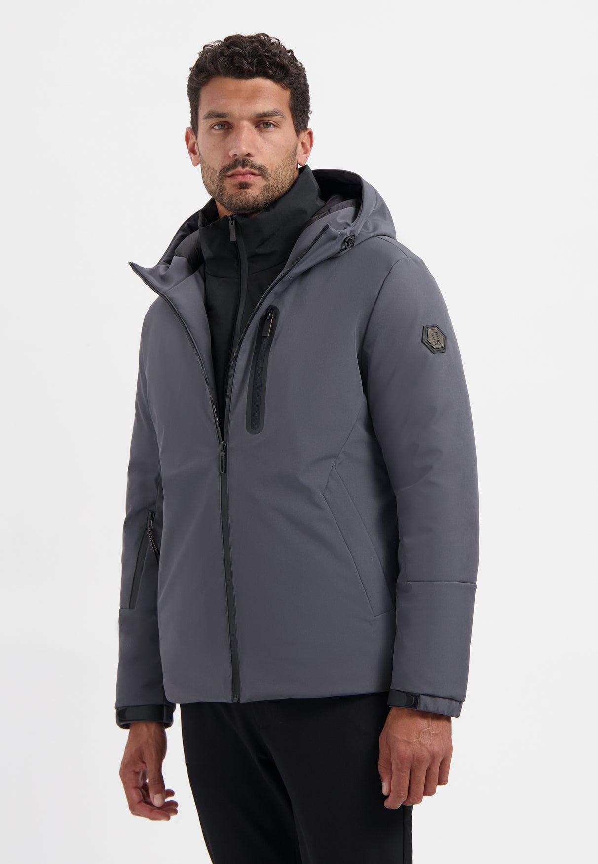 Capuchon jacket met gecoat stof | Asphalt